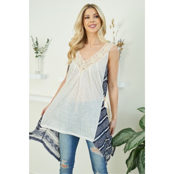 Ryu | Tops | Ryu Cream Navy Vneck Floral Crochet Detail Swing Tank Nwt ...